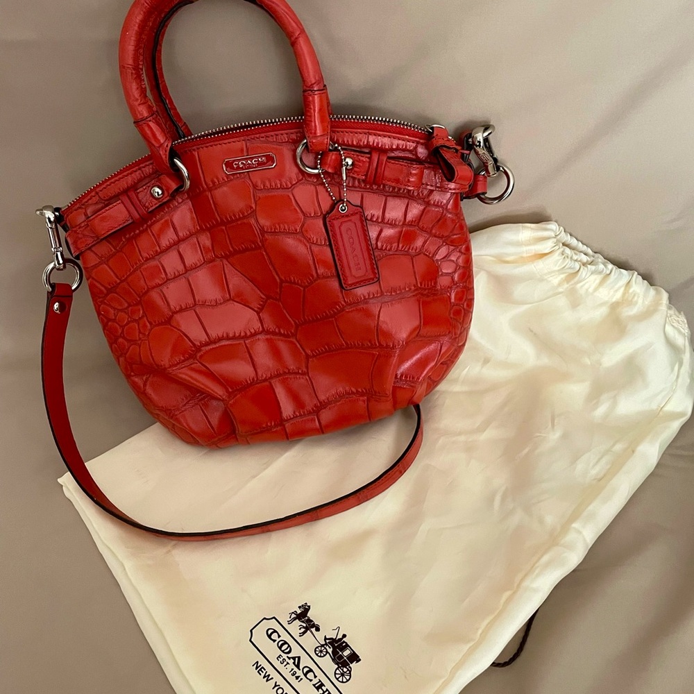 Coach Madison Lindsey Crocodile Embossed Satchel With… - Gem